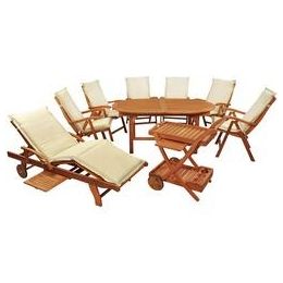 Thule Garten-Essgruppe INDOBA "Sun Flair" Sitzmöbel-Sets Gr. aufklappbar + verstellbare Rückenlehne, beige (natur, beige, natur, natur) Outdoor Möbel