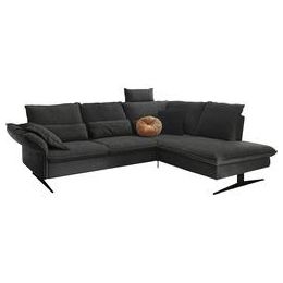 Candy Ecksofa 3C CARINA "Haya L-Form" Sofas Gr. B/H/T: 273cm x 94cm x 210cm, Struktur weich, Recamiere rechts, mit manueller Rückentiefenverstellung und 3 Nierenkissen, schwarz incl. 2 Kopfstützen, mit klappbarer Armlehne, weiches Sitzgefühl