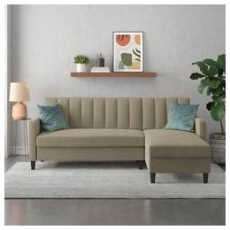 Ecksofa DOREL HOME "Celine, L-Form" Sofas Gr. B/H/T: 213cm x 83cm x 154cm, Webstoff, Recamiere beidseitig montierbar, braun (cappucino) mit Bett-Funktion und Stauraum. Recamiere beidseitig montierbar