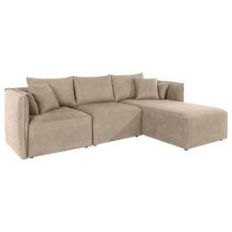 Ecksofa Andas "Nöre L-Form" Sofas Gr. B/H/T: 262cm x 74cm x 172cm, Luxus-Microfaser Lederoptik, Inklusive 4 Zierkissen, Ottomane rechts, beige Sofas 3 Teile, in vielen Bezugsqualitäten und Farben. S. auch "Nöre"