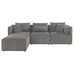 Ecksofa Andas "Nöre L-Form" Sofas Gr. B/H/T: 262cm x 74cm x 172cm, Samtcord, Inklusive 4 Zierkissen, Ottomane links, grau Sofas 3 Teile, in vielen Bezugsqualitäten und Farben. S. auch "Nöre"