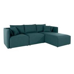 Ecksofa Andas "Nöre L-Form" Sofas Gr. B/H/T: 262cm x 74cm x 172cm, Struktur fein, Inklusive 4 Zierkissen, Ottomane rechts, blau (petrol) Sofas 3 Teile, in vielen Bezugsqualitäten und Farben. S. auch "Nöre"