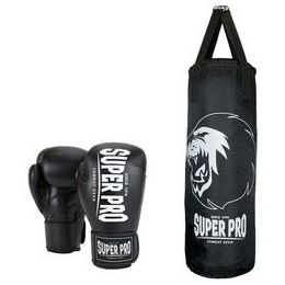 Boxsack SUPER PRO "Boxing Set Punch", schwarz (schwarz, weiß), Boxsäcke, B/H: 30cm x 90cm, B:30cm H:90cm Ø:30cm