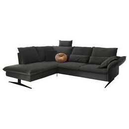 Candy Ecksofa 3C CARINA "Haya L-Form" Sofas Gr. B/H/T: 273cm x 94cm x 210cm, Struktur weich, Recamiere links, mit manueller Rückentiefenverstellung und 3 Nierenkissen, schwarz incl. 2 Kopfstützen, mit klappbarer Armlehne, weiches Sitzgefühl