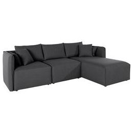 Ecksofa Andas "Nöre L-Form" Sofas Gr. B/H/T: 262cm x 74cm x 172cm, Struktur, Inklusive 4 Zierkissen, Ottomane rechts, grau (dunkelgrau) Sofas 3 Teile, in vielen Bezugsqualitäten und Farben. S. auch "Nöre"