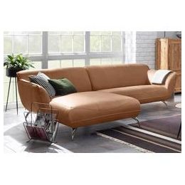 Ecksofa GUTMANN FACTORY "Venezuela" Sofas Gr. B/H/T: 280 cm x 80 cm x 170 cm, Semi-Anilin-Leder, Ottomane links, braun (cognac)