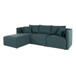 Ecksofa Andas "Nöre L-Form" Sofas Gr. B/H/T: 262cm x 74cm x 172cm, Struktur fein, Inklusive 4 Zierkissen, Ottomane links, blau (petrol) Sofas 3 Teile, in vielen Bezugsqualitäten und Farben. S. auch "Nöre"