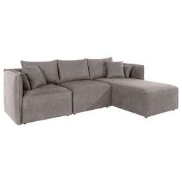 Ecksofa Andas "Nöre L-Form" Sofas Gr. B/H/T: 262 cm x 74 cm x 172 cm, Luxus-Microfaser Lederoptik, Inklusive 4 Zierkissen, Ottomane rechts, grau (hellgrau) Sofas 3 Teile, in vielen Bezugsqualitäten und Farben. S. auch "Nöre"