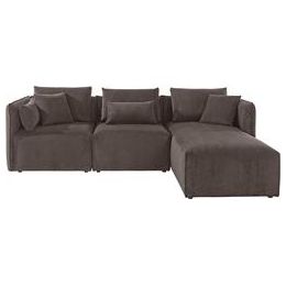 Ecksofa Andas "Nöre L-Form" Sofas Gr. B/H/T: 262cm x 74cm x 172cm, Samtcord, Inklusive 4 Zierkissen, Ottomane rechts, braun Sofas 3 Teile, in vielen Bezugsqualitäten und Farben. S. auch "Nöre"