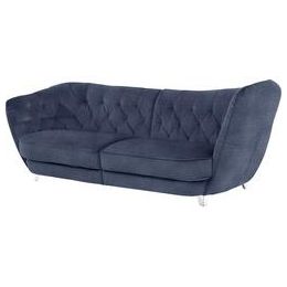 Big-Sofa LEONIQUE "Retro" Sofas Gr. B/H/T: 256cm x 85cm x 115cm, Chenille, Hohe Armlehne rechts, blau (blu)