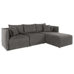 Ecksofa Andas "Nöre L-Form" Sofas Gr. B/H/T: 262cm x 74cm x 172cm, Luxus-Microfaser Lederoptik, Inklusive 4 Zierkissen, Ottomane rechts, grau (anthrazit) Sofas 3 Teile, in vielen Bezugsqualitäten und Farben. S. auch "Nöre"