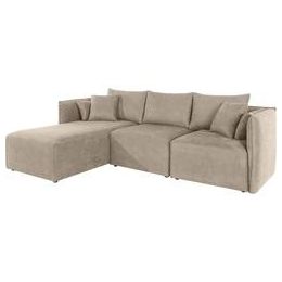 Ecksofa Andas "Nöre L-Form" Sofas Gr. B/H/T: 262cm x 74cm x 172cm, Luxus-Microfaser Lederoptik, Inklusive 4 Zierkissen, Ottomane links, beige Sofas 3 Teile, in vielen Bezugsqualitäten und Farben. S. auch "Nöre"