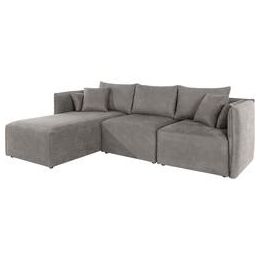 Ecksofa Andas "Nöre L-Form" Sofas Gr. B/H/T: 262cm x 74cm x 172cm, Luxus-Microfaser Lederoptik, Inklusive 4 Zierkissen, Ottomane links, grau (hellgrau) Sofas 3 Teile, in vielen Bezugsqualitäten und Farben. S. auch "Nöre"