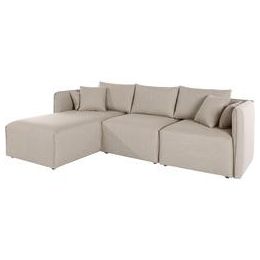 Ecksofa Andas "Nöre L-Form" Sofas Gr. B/H/T: 262cm x 74cm x 172cm, Struktur, Inklusive 4 Zierkissen, Ottomane links, beige Sofas 3 Teile, in vielen Bezugsqualitäten und Farben. S. auch "Nöre"