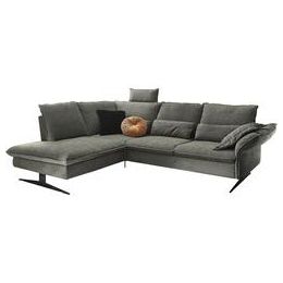 Candy Ecksofa 3C CARINA "Haya L-Form" Sofas Gr. B/H/T: 273cm x 94cm x 210cm, Struktur, Recamiere links, mit manueller Rückentiefenverstellung und 3 Nierenkissen, grau (anthrazit) incl. 2 Kopfstützen, mit klappbarer Armlehne, weiches Sitzgefühl