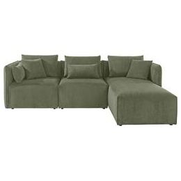 Ecksofa Andas "Nöre L-Form" Sofas Gr. B/H/T: 262cm x 74cm x 172cm, Samtcord, Inklusive 4 Zierkissen, Ottomane rechts, grün (dunkelgrün) Sofas 3 Teile, in vielen Bezugsqualitäten und Farben. S. auch "Nöre"