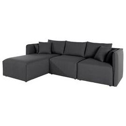 Ecksofa Andas "Nöre L-Form" Sofas Gr. B/H/T: 262cm x 74cm x 172cm, Struktur, Inklusive 4 Zierkissen, Ottomane links, grau (dunkelgrau) Sofas 3 Teile, in vielen Bezugsqualitäten und Farben. S. auch "Nöre"