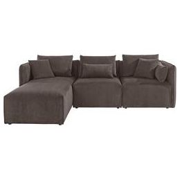 Ecksofa Andas "Nöre L-Form" Sofas Gr. B/H/T: 262cm x 74cm x 172cm, Samtcord, Inklusive 4 Zierkissen, Ottomane links, braun Sofas 3 Teile, in vielen Bezugsqualitäten und Farben. S. auch "Nöre"