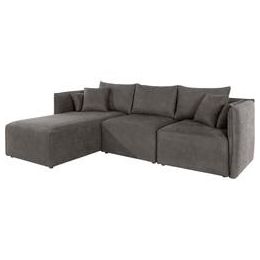 Ecksofa Andas "Nöre L-Form" Sofas Gr. B/H/T: 262cm x 74cm x 172cm, Luxus-Microfaser Lederoptik, Inklusive 4 Zierkissen, Ottomane links, grau (anthrazit) Sofas 3 Teile, in vielen Bezugsqualitäten und Farben. S. auch "Nöre"