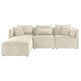 Ecksofa Andas "Nöre L-Form" Sofas Gr. B/H/T: 262cm x 74cm x 172cm, Samtcord, Inklusive 4 Zierkissen, Ottomane links, beige Sofas 3 Teile, in vielen Bezugsqualitäten und Farben. S. auch "Nöre"