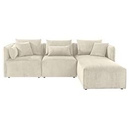 Ecksofa Andas "Nöre L-Form" Sofas Gr. B/H/T: 262cm x 74cm x 172cm, Samtcord, Inklusive 4 Zierkissen, Ottomane rechts, beige Sofas 3 Teile, in vielen Bezugsqualitäten und Farben. S. auch "Nöre"