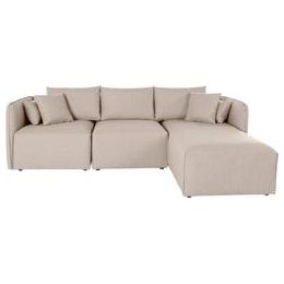 Ecksofa Andas "Nöre L-Form" Sofas Gr. B/H/T: 262cm x 74cm x 172cm, Struktur, Inklusive 4 Zierkissen, Ottomane rechts, beige Sofas 3 Teile, in vielen Bezugsqualitäten und Farben. S. auch "Nöre"