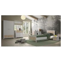 Komplettschlafzimmer GAMI "Charlie" Schlafzimmermöbel-Sets Gr. B/H: 126 cm x 84 cm, ohne Matratze, B/H: 120 cm x 200 cm, weiß (weiß, eichefarben) Komplett Schlafzimmer