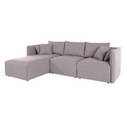 Ecksofa Andas "Nöre L-Form" Sofas Gr. B/H/T: 262cm x 74cm x 172cm, Struktur fein, Inklusive 4 Zierkissen, Ottomane links, grau (mittelgrau) Sofas 3 Teile, in vielen Bezugsqualitäten und Farben. S. auch "Nöre"