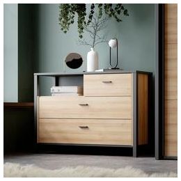 Kommode FORTE "High Rock" Sideboards Gr. B/H/T: 104,8cm x 85,1cm x 40,2cm, 3 St., schwarz (schwarz riviera eiche)