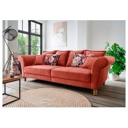 Big-Sofa Home Affaire "Tassilo" Sofas Gr. B/H/T: 266cm x 95cm x 110cm, Velours, Big-Sofa gerade, orange (koralle)