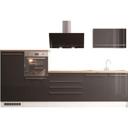 respekta Küche Gabriel, Breite 320 cm, wechselseitig aufbaubar, als Doppelblock stellbar, grau|weiß