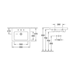 Villeroy & Boch Villeroy & Boch Waschtisch Subway 2.0 7113FA 650x470mm rechteckig 1 Hahnloch mit Überlauf Weiß Alpin CeramicPlus 7113FAR1