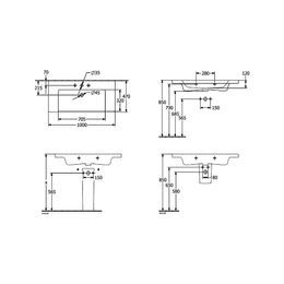 Villeroy & Boch Villeroy & Boch Schrankwaschtisch Subway 3.0 1000x470mm rechteckig 1 Hahnloch mit Überlauf Weiß Alpin CeramicPlus 4A70A5R1