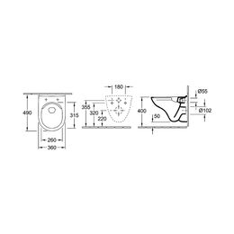 Villeroy & Boch Villeroy & Boch Tiefspül-WC spülrandlos O.novo 360x490x350mm Oval wandhängend Abgang waagerecht Direct-Flush, Weiß Alpin 5688R001