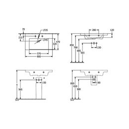 Villeroy & Boch Villeroy & Boch Schrankwaschtisch Subway 3.0 800x470mm rechteckig 1 Hahnloch mit Überlauf Weiß Alpin CeramicPlus 4A7080R1