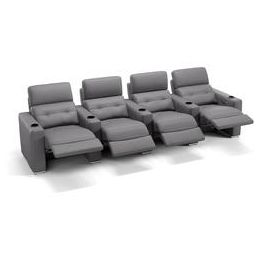 Sofanella Leder 4-Sitzer Sofa BARI Relaxsofa Kino Couch - Grau