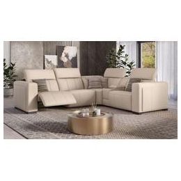 Sofanella Leder Ecksofa ANCONA Wohnlandschaft Eckgarnitur - Beige