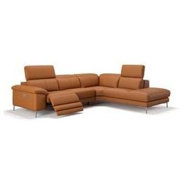 Sofanella Leder Ecksofa SIENA Wohnlandschaft mit Relaxfunktion - orange