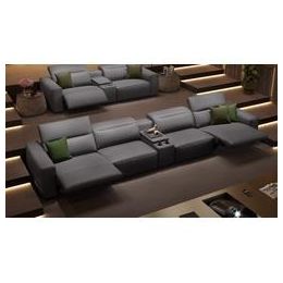 Sofanella Leder Kino Couch LENOLA 4-Sitzer Relax Sofa - grau