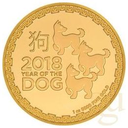 1 Unze Goldmünze Niue Hund 2018