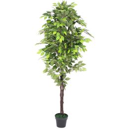 Decovego - Kunstpflanze Künstliche Pflanze Benjamin Ficus Künstlich im Topf Pflanzen Zimmerpflanze mit Echtholz 180 cm wie Echt Deko Innendekoration