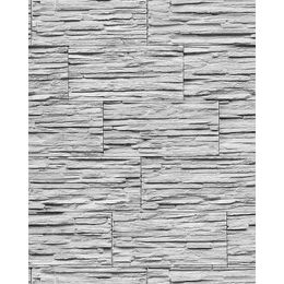 Stein Tapete Edem 1003-32 Tapete Naturstein Bruch-Stein Mauer Optik geprägte Struktur hochwaschbar grau weiß - grau