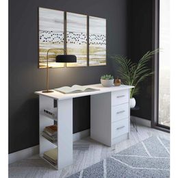 Furnix - Schreibtisch modern Mankota Weiß drei Schubladen stillvoll pures Design