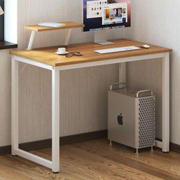 Soges - Home Computertisch 100 cm Schreibtisch Arbeitstisch mit Speicherplatine Bürotisch für pc und Laptop aus Holz und Metall - Teak