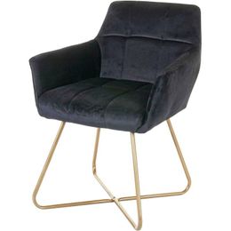 HHG - Esszimmerstuhl 528, Stuhl Küchenstuhl, Retro Design Samt goldene Füße schwarz - black