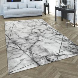 Paco Home - Teppich Wohnzimmer Kurzflor Modernes Abstraktes Muster Marmor Optik Grau Silber 120x170 cm