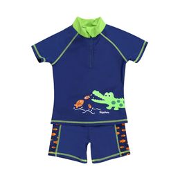 Playshoes Schwimmanzug 'Krokodil' Jungen Gr&ouml;&szlig;e 122/128 blau / neongr&uuml;n / orange / wei&szlig;