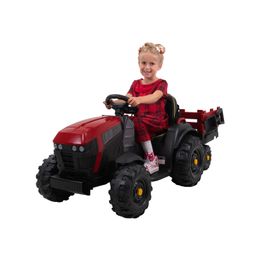 Actionbikes Motors Elektro-Kindertraktor mit Anhänger, Staufach, Schaufel, Fernbedienung, 90 W, Bremsautomatik, TD925 (Rot/Schwarz)