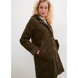 bonprix Warmer Cord-Parka mit Teddy-Futter in der Kapuze in A-Linie, gr&uuml;n, Cord
