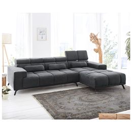 DeLife Couch Ordino Mikrofaser Schwarz 285x200 Ottomane rechts Relaxfunktion Ecksofa